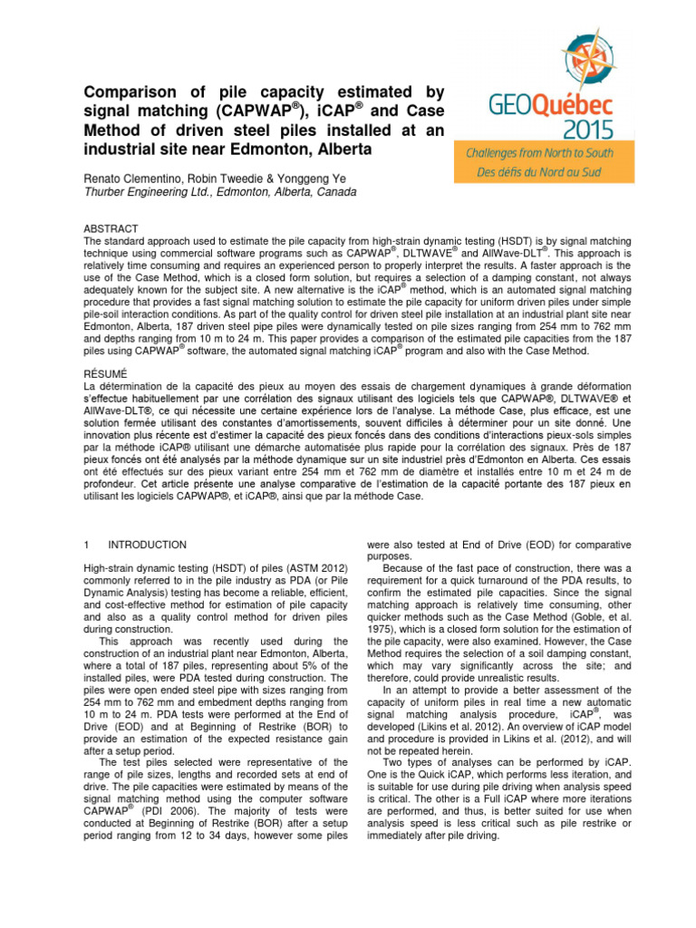Comparison of Pile Capacity Estimated by CAPWAP ICAP and Case Method ...