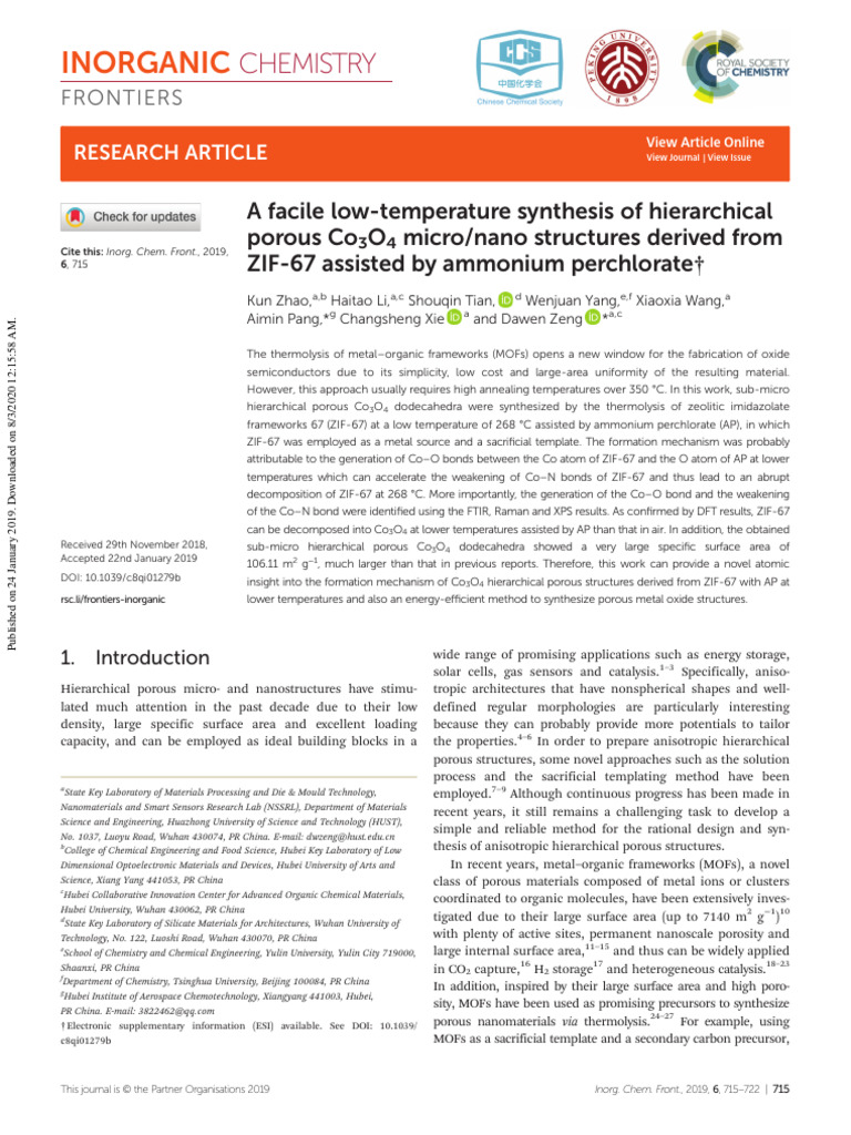 A Facile Low-Temperature Synthesis of Hierarchical Porous Co3O4 Micronano Structures Derived ...