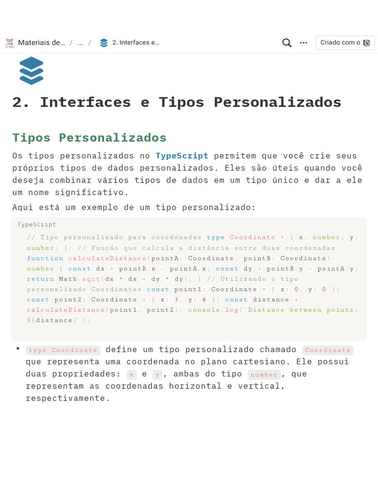 2 Interfaces e Tipos Personalizados Typescript | PDF | Sistema de ...
