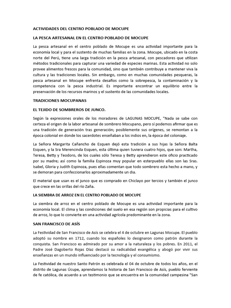 Actividades Del Centro Poblado de Mocupe | PDF