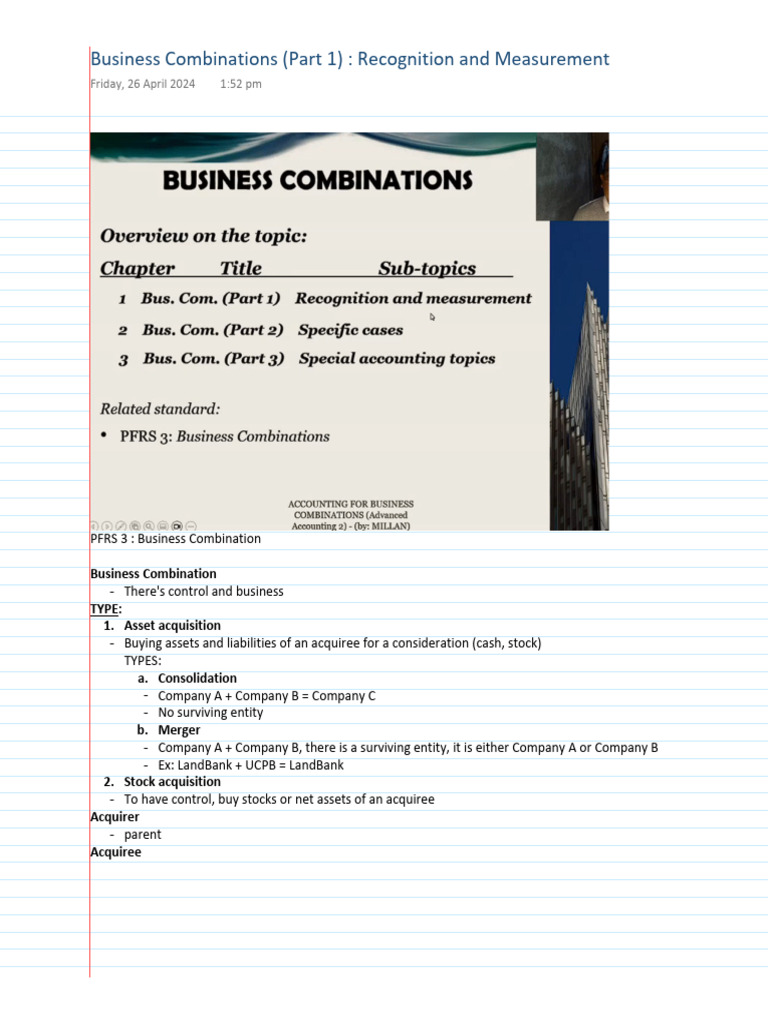 Chapter 1 - Business Combination Part 1 - Notes | PDF | Mergers And ...