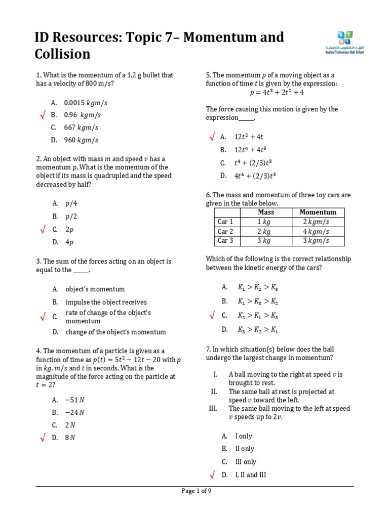 PHY61 Topic 7 Momentum and Collisions AK | PDF | Momentum | Collision