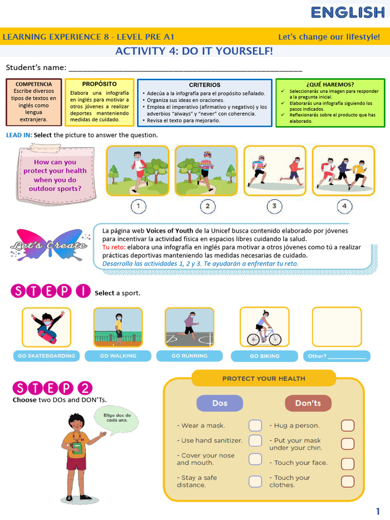 1°English-Exp 8-Activity 4 Do It Yourself! | PDF