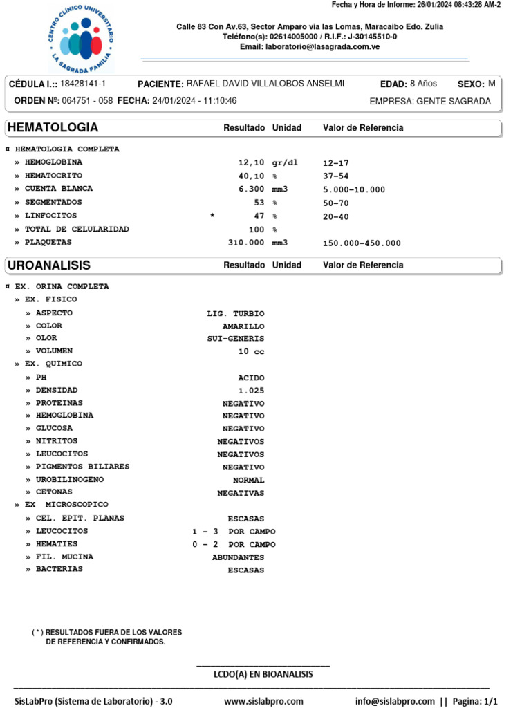 Resultado SisLabPro 64751 RAFAEL DAVID VILLALOBOS ANSELMI | PDF ...