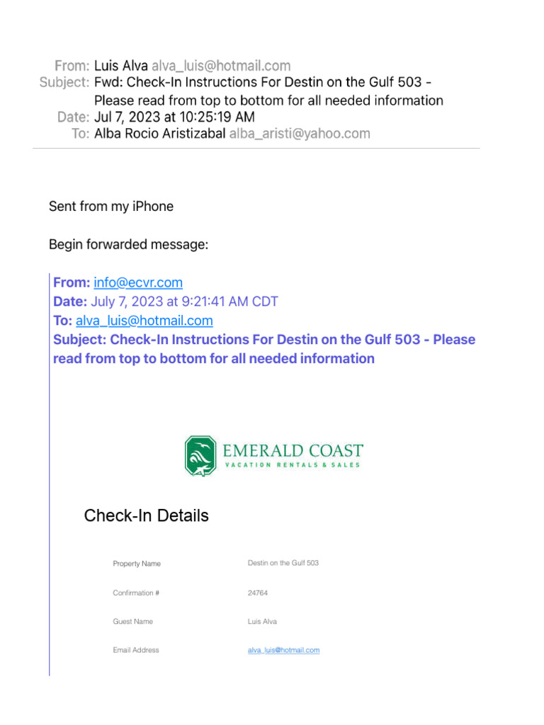FWD Check-In Instructions For Destin On The Gulf 503 - Please Read From Top To Bottom For All ...