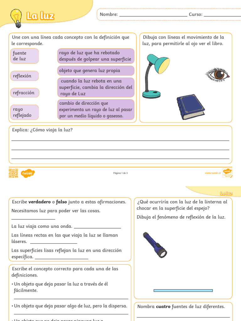 Conceptos básicos sobre la luz para niños | PDF | Ligero | Reflexión ...