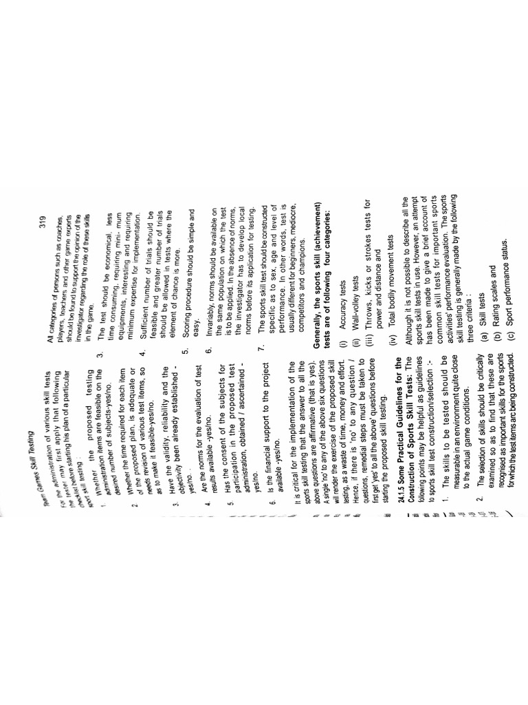 Sports Skill Test | PDF