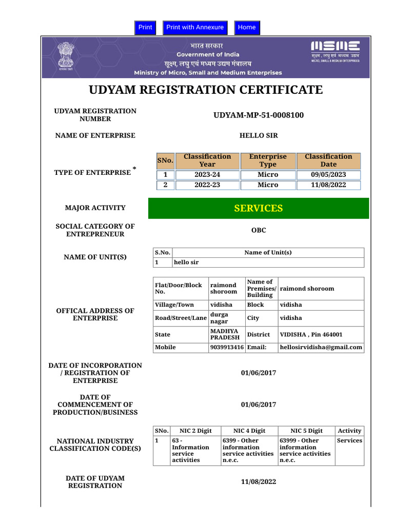 Print - Udyam Registration Certificate | Download Free PDF | Computing
