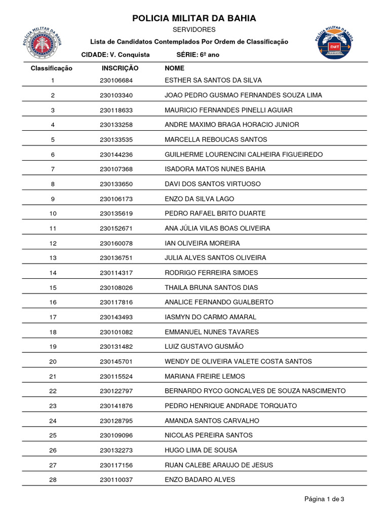 Lista - Servidores - V. Conquista - 6 Ano | PDF