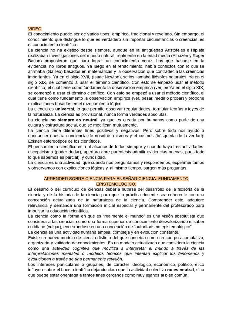 CS Nat Resumen 1° Unidad | PDF | Conocimiento | Science