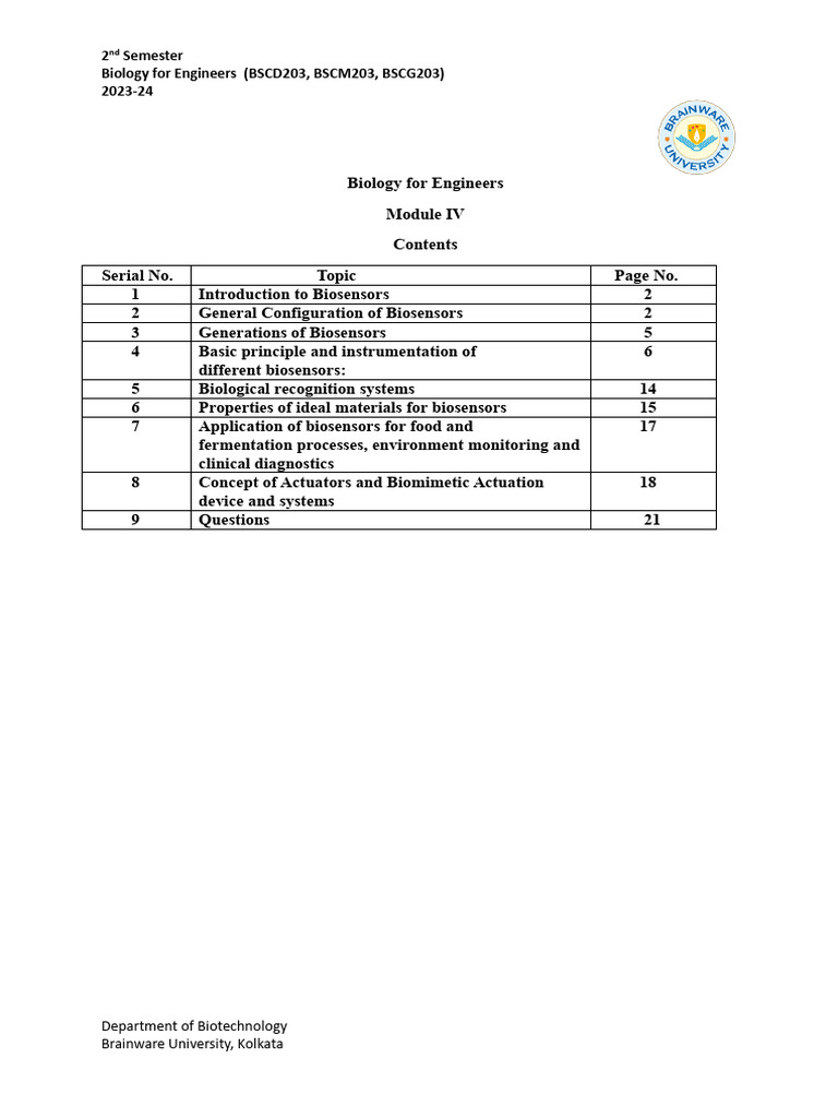Biology For Engineers MODULE IV | PDF | Biosensor | Sensor