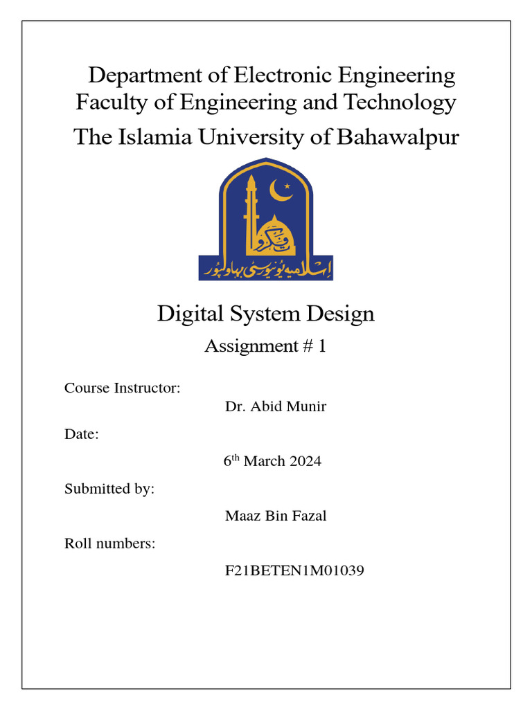 Assignment # 1 (DSD) Print | Download Free PDF | Home Automation | Performance Indicator