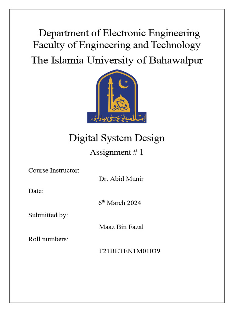 Assignment # 1 (DSD) Print | PDF | Home Automation | Performance Indicator