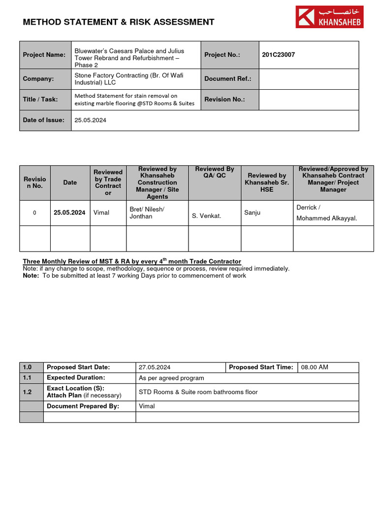 MS For Stain Removal Work On Existing Marble Flooring | Download Free ...