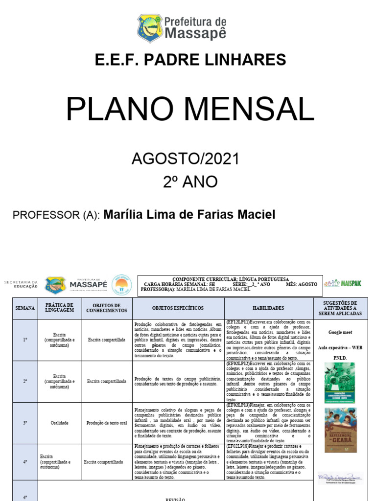 Plano Mensal - Agosto Marília | PDF | Informação | Geometria
