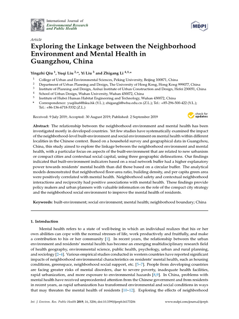Exploring The Linkage Between The Neighborhood Environment and Mental ... Exploring The Linkage Between The Neighborhood Environment and Mental ...
