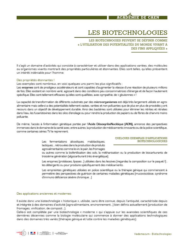 Vademecum Biotechnologies | PDF | Biotechnologie | Chimie
