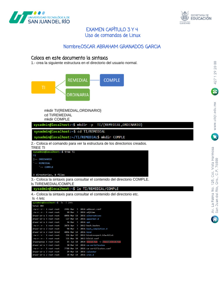 Examen Cap 3 y 4 | Descargar gratis PDF | Interfaz de línea de comando | Software del sistema