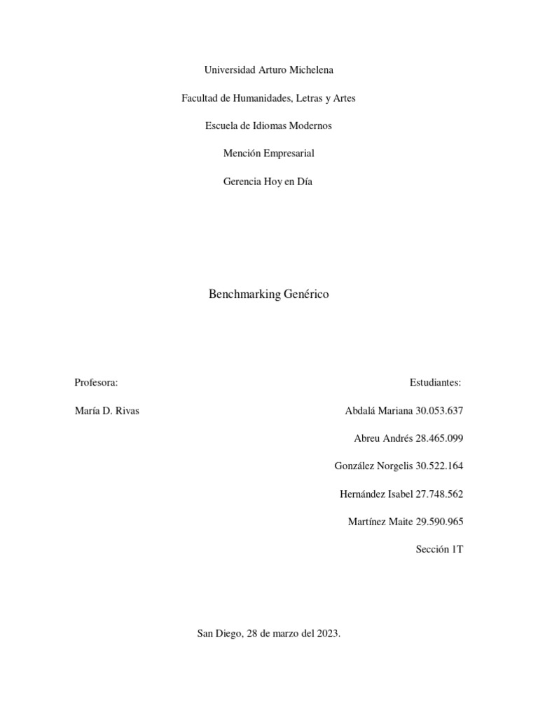 Benchmarking Generico - Docx1.1 | PDF | Benchmarking | Business