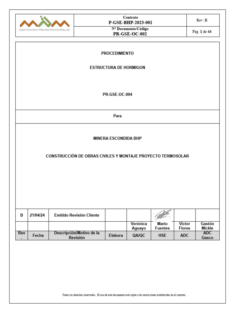 PR-GSE-OC-002 Estructura de Hormigon Rev B para Revision Interna | PDF | Hormigón | Ingeniería ...