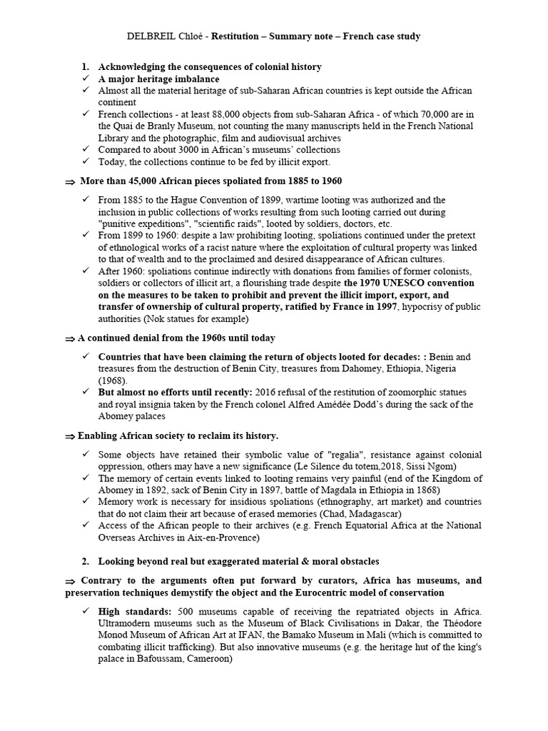 The Restitution Debate (French Case Study) | PDF | Looting