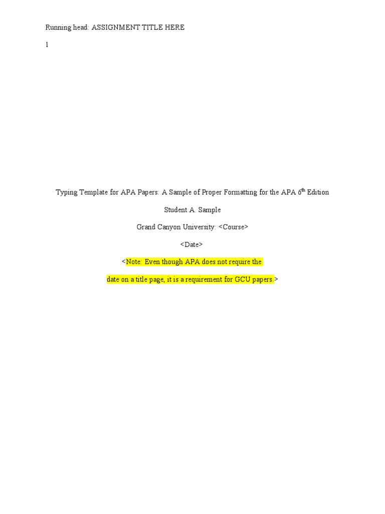 APA 6th Edition Template PDF American Psychological Association Citation