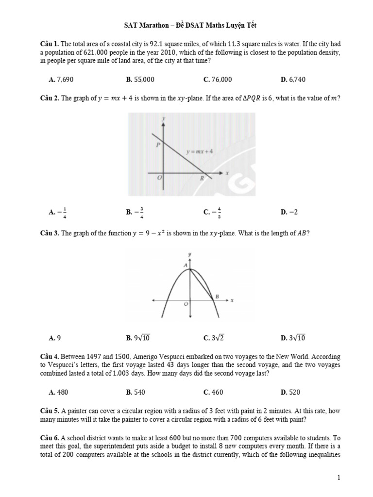 SAT Marathon - DSAT Maths - Đề Luyện Tết - 80 câu | Download Free PDF | Sphere | Mathematics