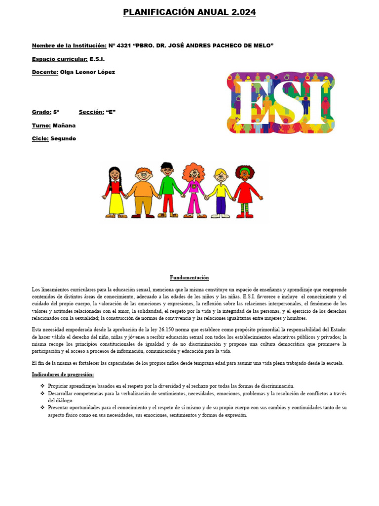 Planificación Esi 2024 | Descargar gratis PDF | Discriminación | Educación sexual