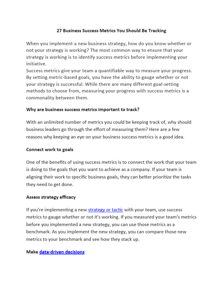 Key Business Success Metrics to Track | PDF | Performance Indicator ...