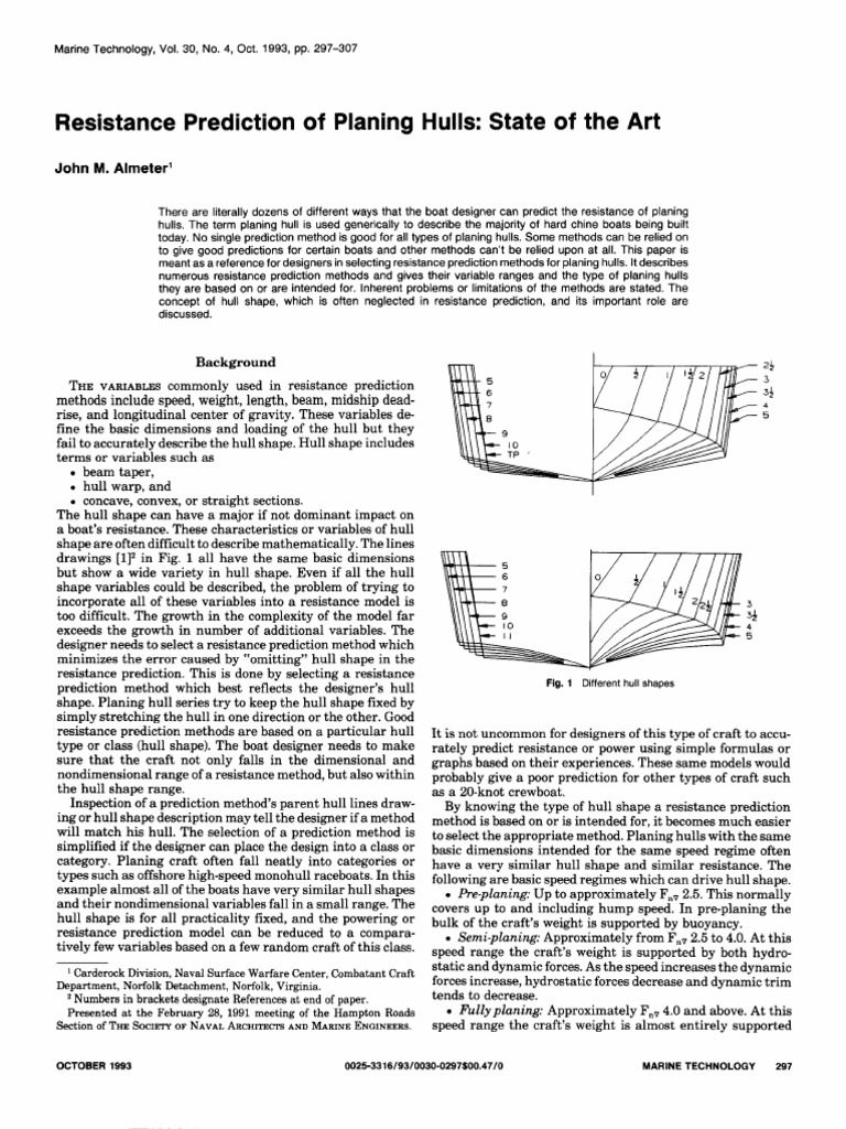 Almeter, J., 1993 Resistance Prediction of Planing Hulls State of The ...
