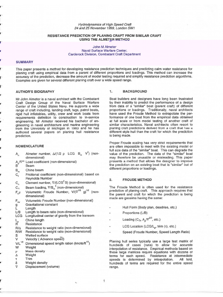 Resistance Prediction of Planing Craft From Similar Craft Using The ...