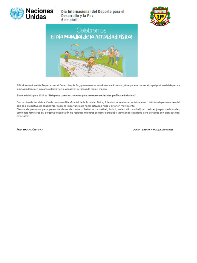 Día del Deporte: Inclusión y Paz 2024 | PDF | Deportes y actividades al ...