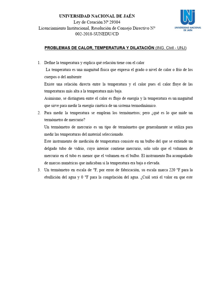 A14 FG - Ejercicios Calor y Temperatura | PDF | Temperatura | Calor