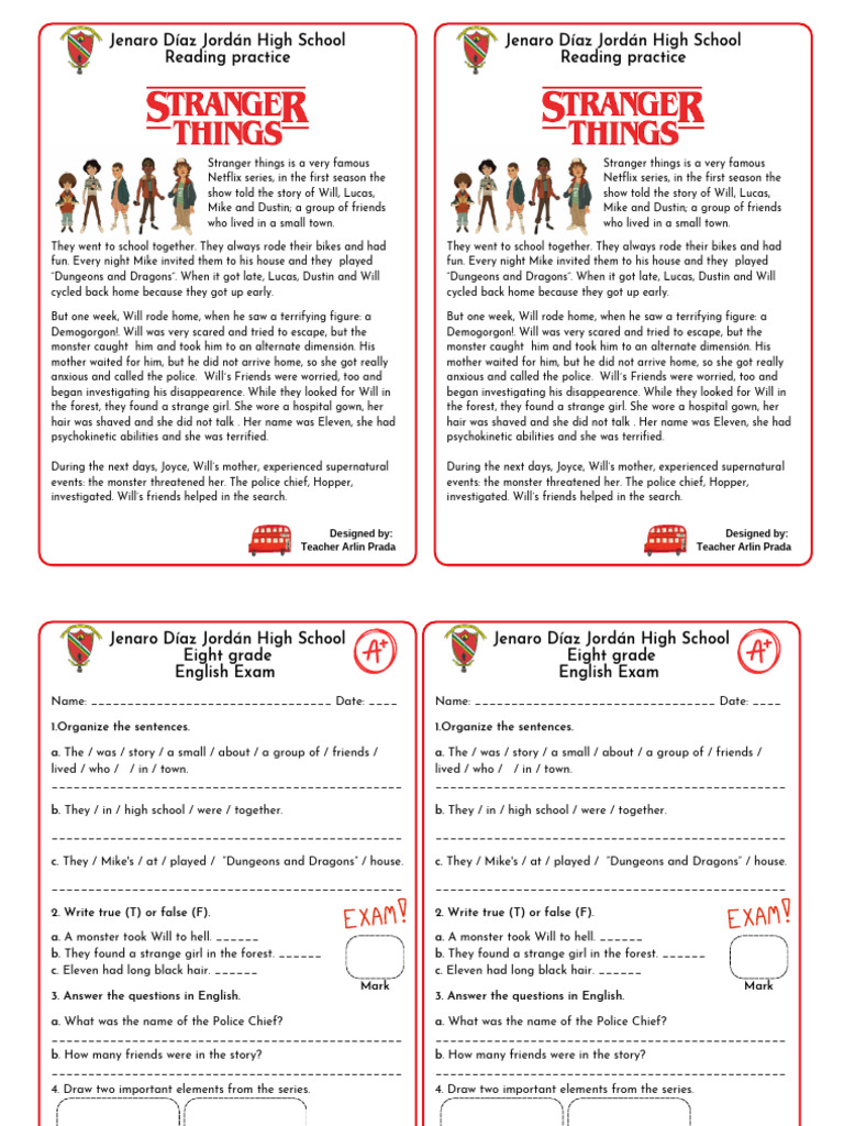 Stranger Things: Reading Practice and Exam | PDF