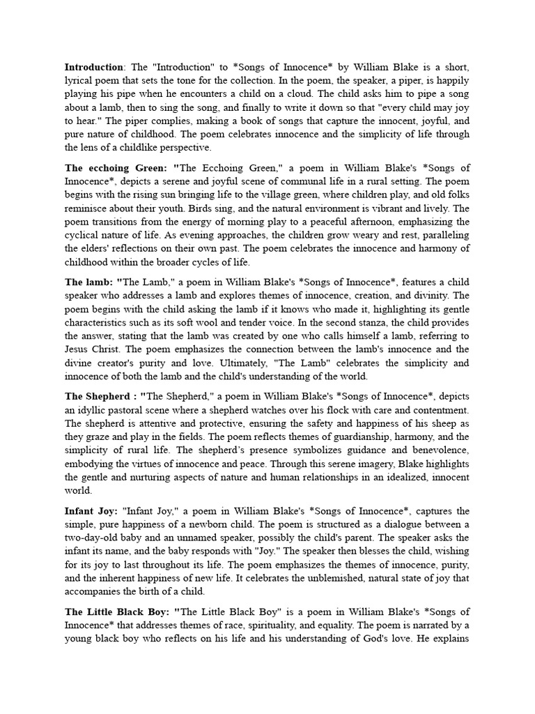 Songs of Innocence and of Experience | PDF | William Blake