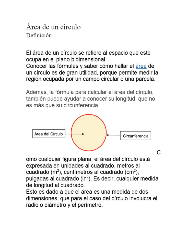 Área del Círculo: Fórmula y Cálculo | PDF | Ciencia y matemáticas | Tecnología