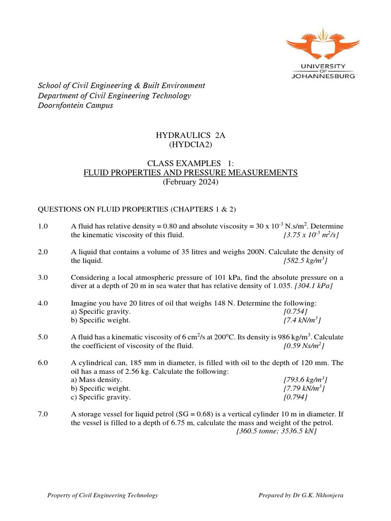 Class Examples 1, Chapter 3-Textbook | PDF | Pressure | Density