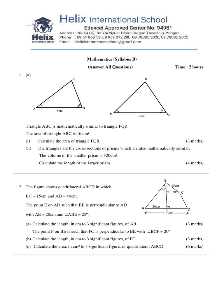 HIS-IG - OL-P-MathB Exam Question (2hr) | PDF | Function (Mathematics ...