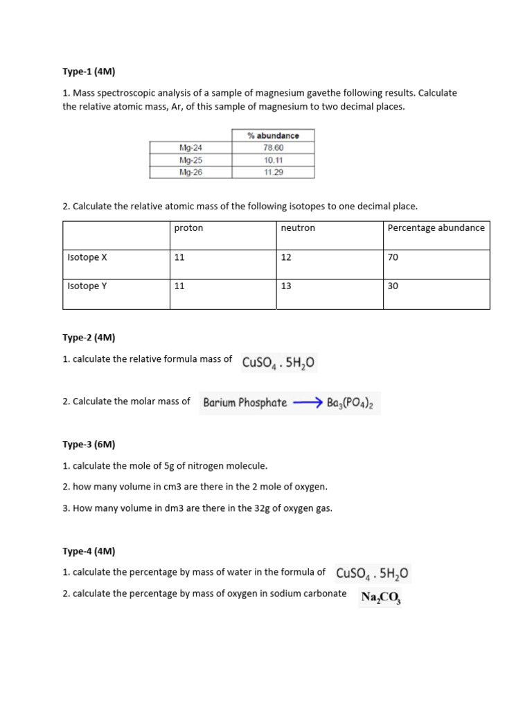 Chemical Calculation Worksheet 2 | PDF | Science & Mathematics