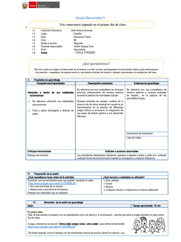 Bienvenida y Juegos en Educación Física | PDF | Evaluación | Aprendizaje