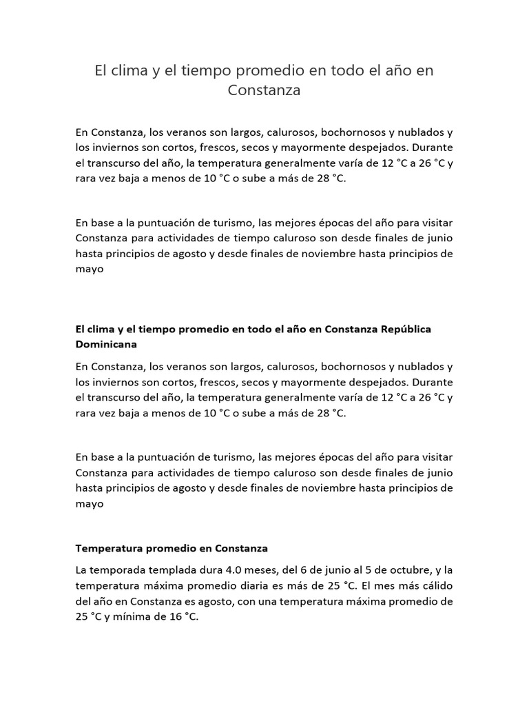 El Clima y El Tiempo Promedio en Todo El Año en Constanza | PDF | Clima ...