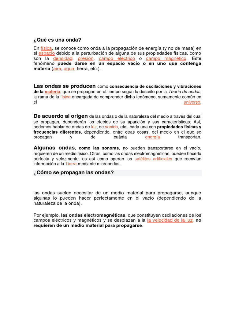 Tipos y Propagación de Ondas Físicas | PDF | Olas | Ligero