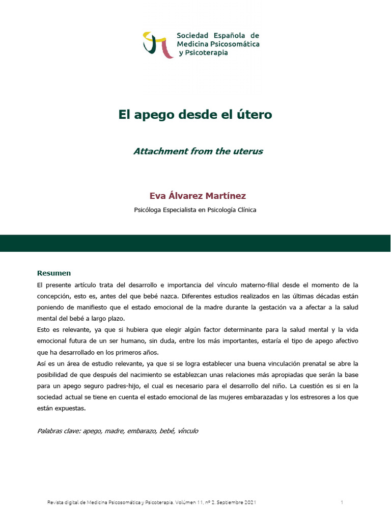 El Apego Desde El Utero E.alvarez | Descargar gratis PDF | Teoría de apego | El embarazo
