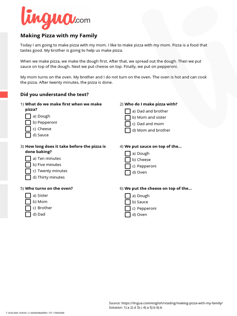 Making Pizza With My Family | PDF | Pizza | Baked Goods