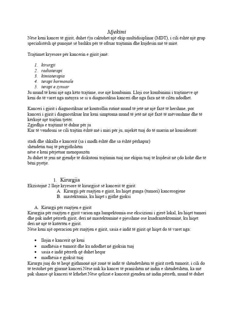 Mjekimi I Kancerit Te Gjirit | PDF