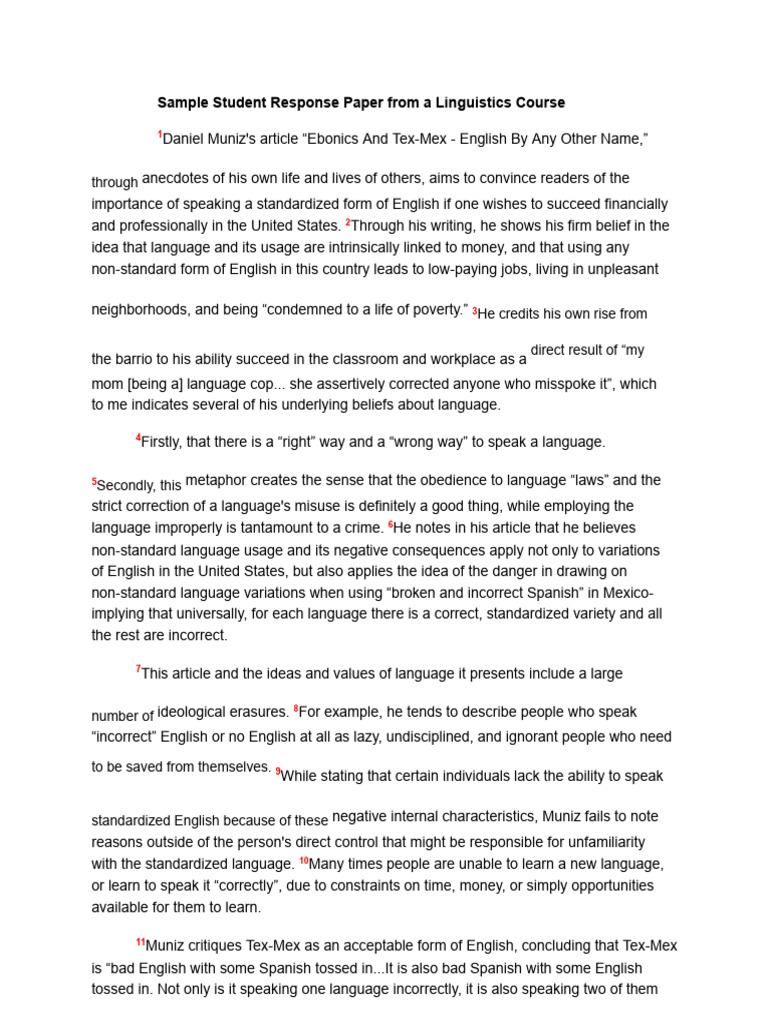 Sample Student Response #1 Muniz | PDF | English Language | Human ...