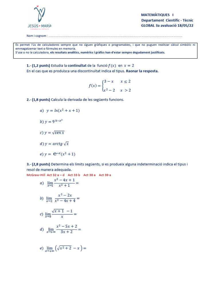 Global MAT I 3a Av - Sol 2023 | PDF