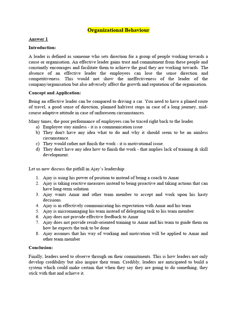 Organizational Behaviour Assignment | PDF | Motivational | Motivation