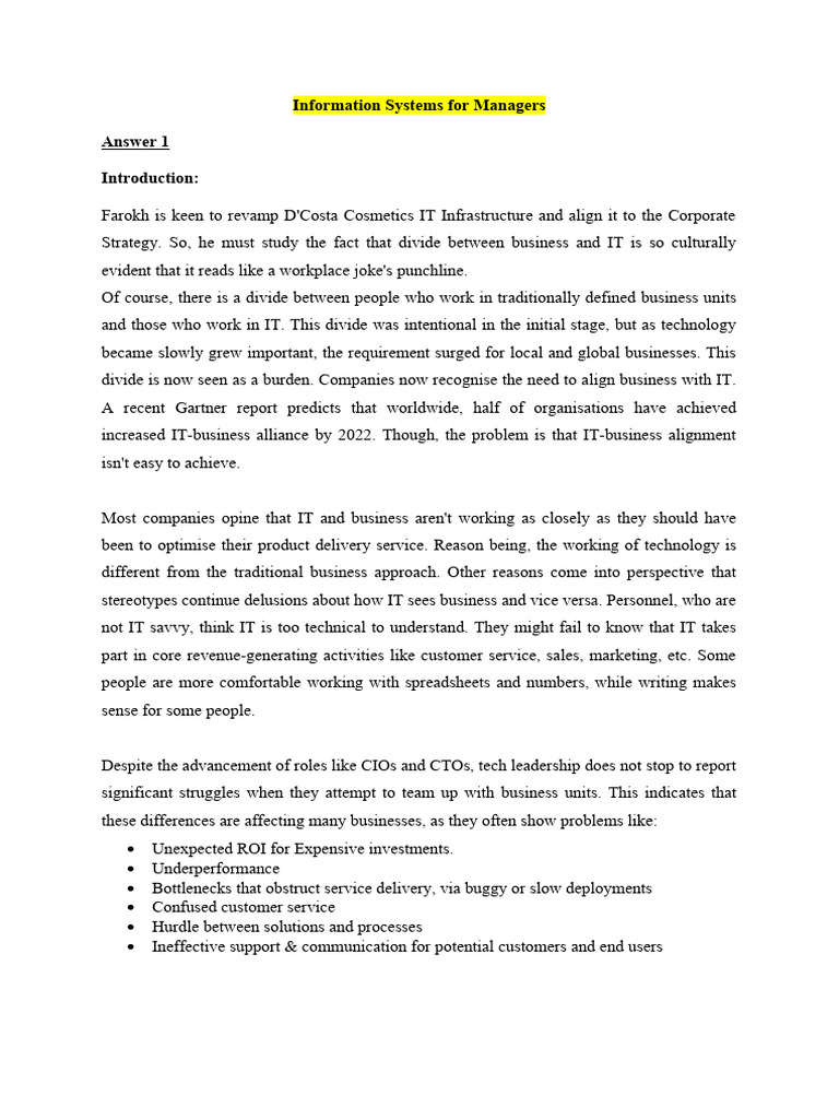 Information Systems For Managers Assignment | Download Free PDF ... Information Systems For Managers Assignment | Download Free PDF ...