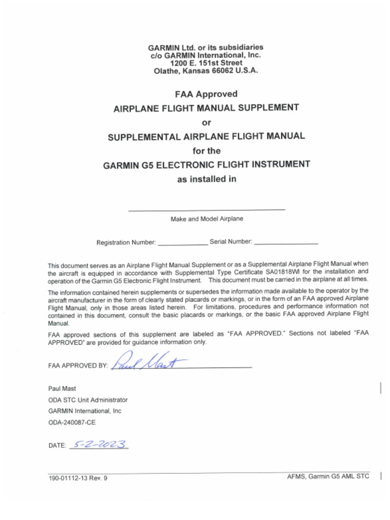 #172R POH Section9 SuplementsNew Garmin G5 190 01112 13 - 09 | PDF ...